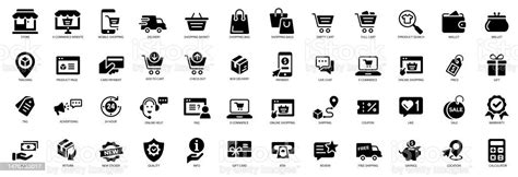 전자 상거래 쇼핑 아이콘을 설정합니다 온라인 쇼핑 아이콘 설정 및 지불 요소 벡터 그림 아이콘에 대한 스톡 벡터 아트 및 기타 이미지 아이콘 인터넷 상점 Istock