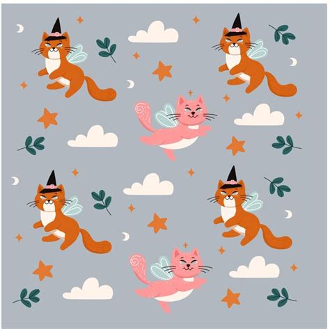 Premium Vector Pattern With Cute Cartoon Cats In Halloween Costumes