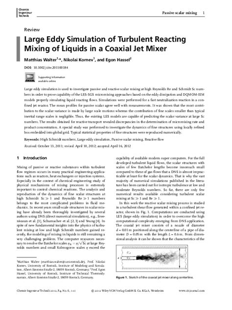 Pdf Large Eddy Simulation Of Turbulent Reacting Mixing Of Liquids In A Coaxial Jet Mixer