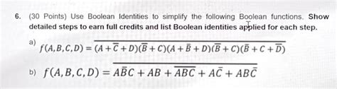 Solved 30 Points Use Boolean Identities To Simplify The