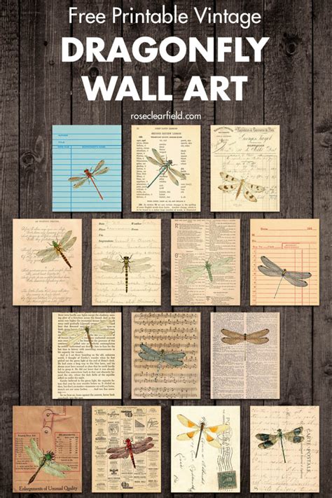 Free Printable Vintage Dragonfly Wall Art • Rose Clearfield