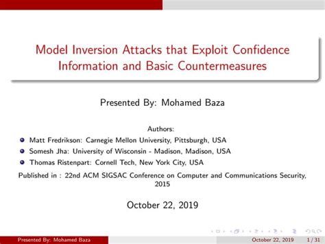 model inversion attack exploiting confidence intervals ppt