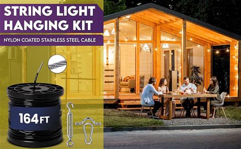 String Light Hanging Kit 164 Ft Nylon Coated Stainless Steel Guy Wire