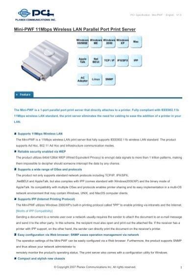 Mini Pwf 11mbps Wireless Lan Parallel Port Print Server Planex