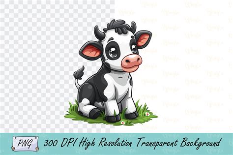 Adorable Kawaii Cow Sitting On Grass Png Graphic By Ghagra Creative Fabrica