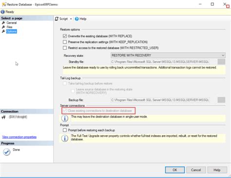 Solution Cant Close Existing Connections On Restore