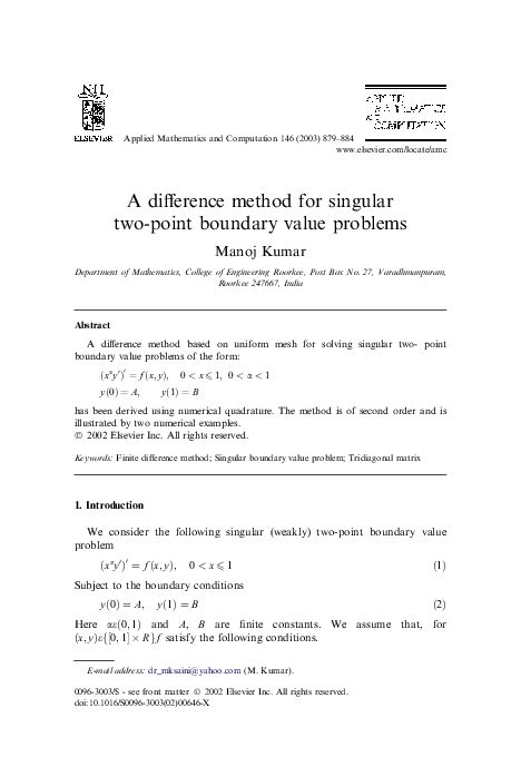 Pdf A Difference Method For Singular Two Point Boundary Value