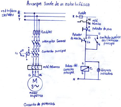 Diagrama De Control Motor Aranque Y Paro Trifasico Circuito