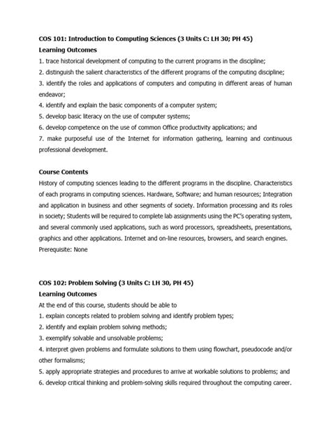 Degree Program Course Contents 100l And 200l Pdf Computer Programming Computer Program