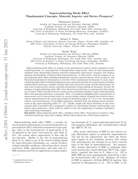 Pdf Superconducting Diode Effect Fundamental Concepts Material Aspects And Device Prospects