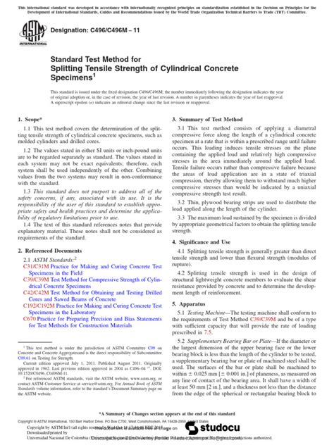 Astm C496 C496m 11 Standard Test Method For Splitting Tensile