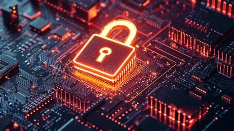 Digital Illustration Glowing Padlock Hovers Above A Circuit Board Symbolizing Data Protection