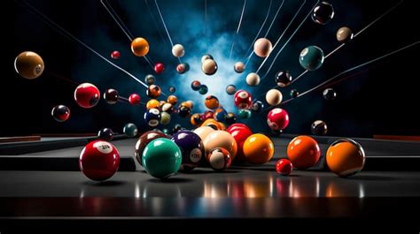 Premium Ai Image A Photo Capturing The Dynamic Movement Of Billiard Balls Colliding On The Table