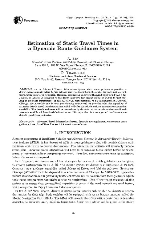 Pdf Estimation Of Static Travel Times In A Dynamic Route Guidance System