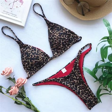 Leopard Micro Bikini Set Women High Cut Bandage Push Up Swimsuit Sexy
