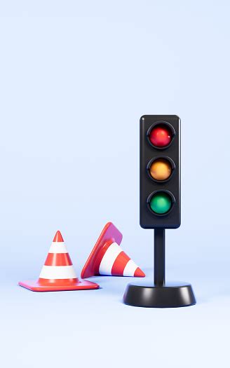 만화 교통 콘 및 교통 표지판 조명 3d 렌더링 교통신호등에 대한 스톡 사진 및 기타 이미지 교통신호등 3차원 형태 도로 표지 Istock