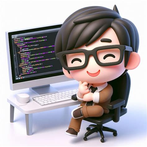 premium photo cute 3d style chibi programmer glasses perched on their nose leaning back in