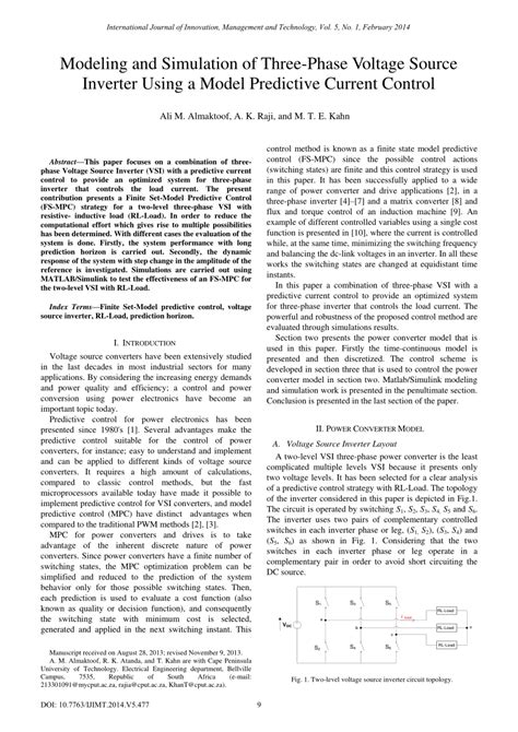 Pdf Modeling And Simulation Of Three Phase Voltage Source Inverter Using A Model Predictive