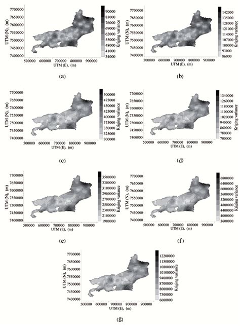 Kriging Variance Maps Of Maximum Annual Daily Average Rain A And At Download Scientific