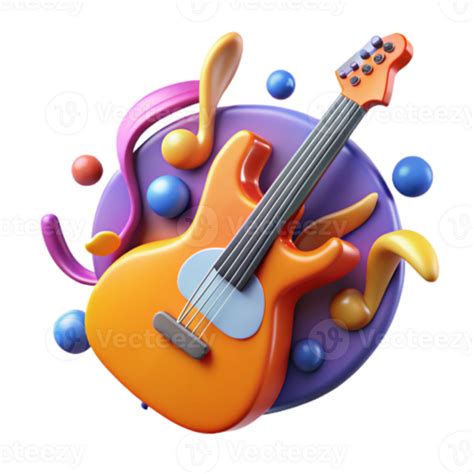 Render Of Orange Guitar In Abstract Music Background 55777288 Png