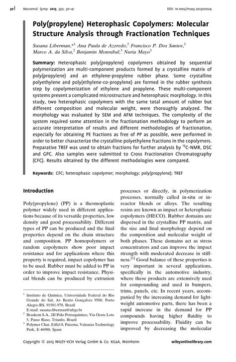 Pdf Poly Propylene Heterophasic Copolymers Molecular Structure Analysis Through