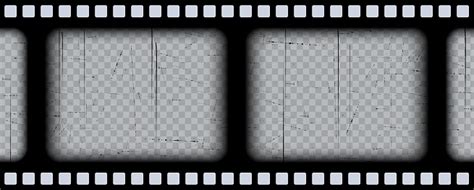 투명한 배경에 오래된 검은 색 시네마틱 프레임 긁힌 빈티지 비디오 또는 사진 테이프 그런 지 패턴이있는 복고풍 스타일의 3d 사실적인 화면 골동품 슬라이드 템플릿 벡터 카드