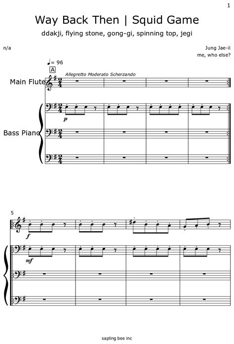 Way Back Then Squid Game Sheet Music For Flute Piano