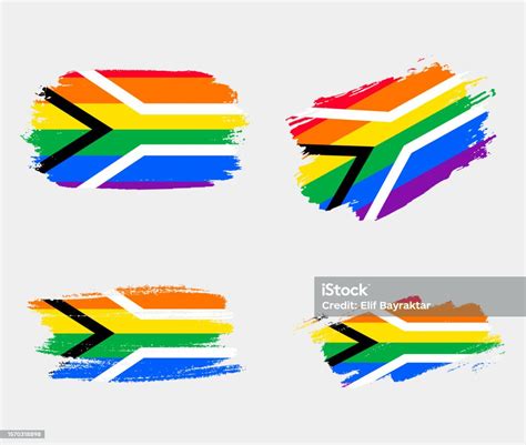 남아프리카 공화국의 프라이드 깃발은 흰색 바탕에 붓으로 그렸다 Lgbt 권리 개념입니다 현대 자부심 퍼레이드 포스터 벡터 그림 0명에 대한 스톡 벡터 아트 및 기타 이미지
