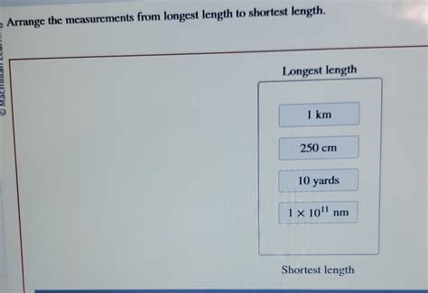 Solved Arrange The Measurements From Longest Length To Chegg