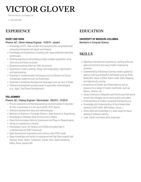 Hadoop Engineer Resume Samples Velvet Jobs