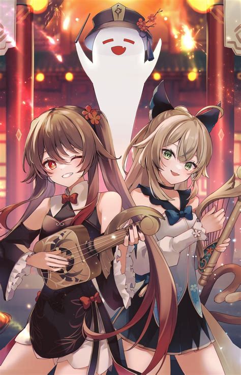 Hu Tao Boo Tao And Kirara Genshin Impact Drawn By Aka Ne Danbooru