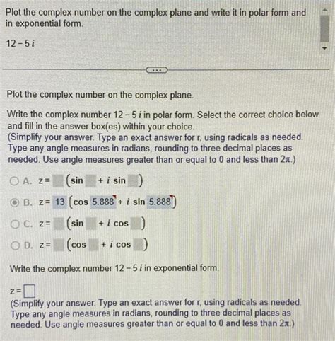solved plot the complex number on the complex plane and