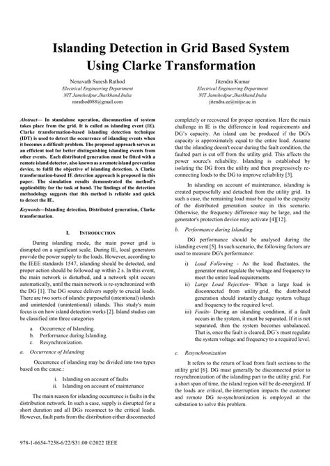 Pdf Islanding Detection In Grid Based System Using Clarke Transformation