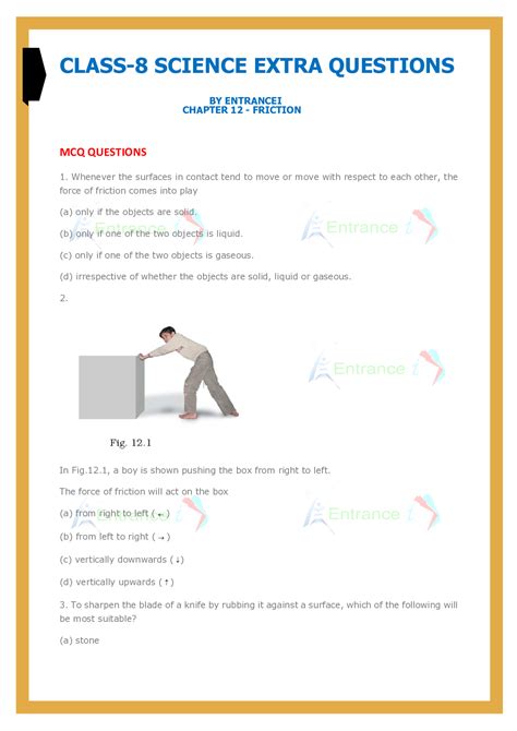 HOT MCQ Based Questions For Class Science Chapter Friction