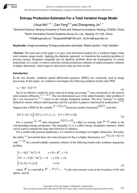 Pdf Entropy Production Estimates For An Total Variation Image Model