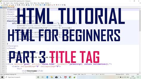 html tutorials for beginners 3 html title tag website title web page title html head