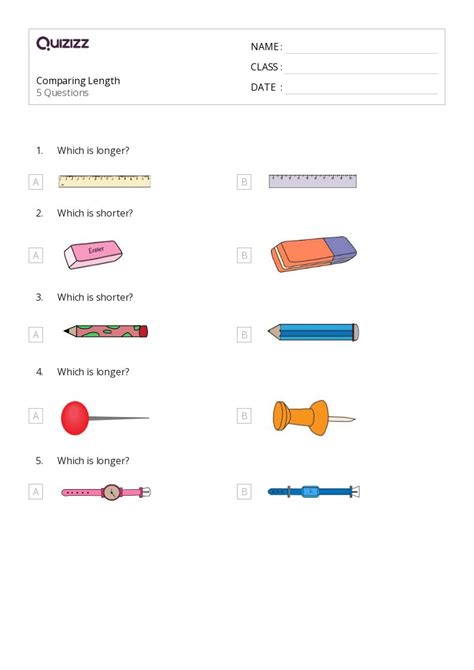 50 comparing length worksheets for 1st class on quizizz free and printable