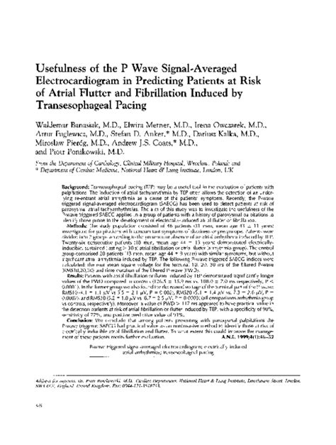 Pdf Usefulness Of The P Wave Signal Averaged Electrocardiogram In Predicting Patients At Risk