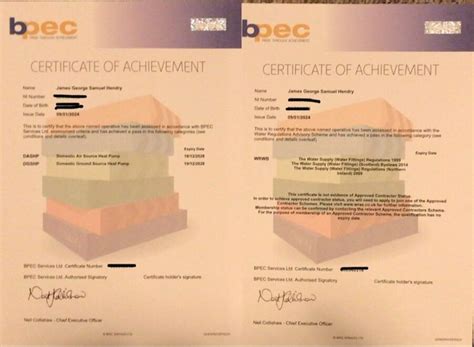 Bpec Certificates For My Ashp And Gshp Course And My Updated Water Regs Byelaws Thanks Again To