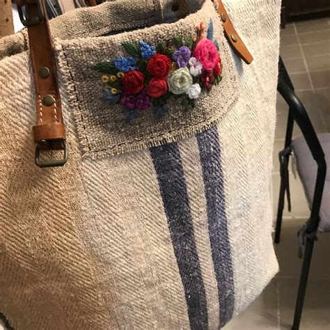 프랑스자수 햄프린넨 햄프 햄프가방 햄프린넨가방 입체자수 Hendmade Embroidery Stitch 자수 꽃자수 요로케 변신~ Сумки из