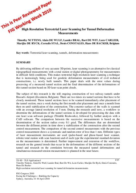 Pdf High Resolution Terrestrial Laser Scanning For Tunnel Deformation Measurements Cornelis