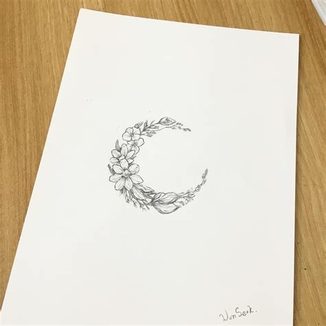 타투이스트원석 On Instagram ∥flower Moon∥달 꽃 ∥초승달∥ Illust Tattoo Design Wonseok Tattooist