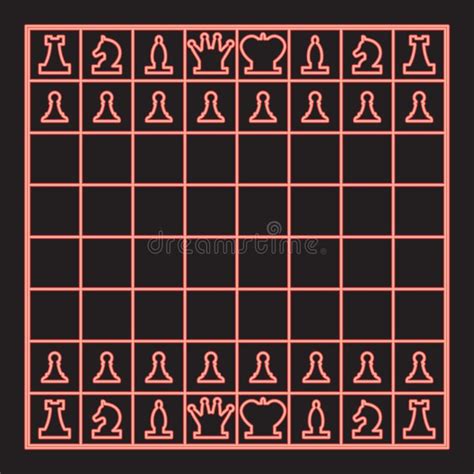 Neon Chessboard And Chess Pieces Line Figures Red Color Vector