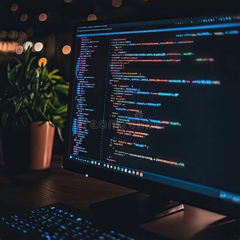 Computer Screen Displaying Programming Code At Night Stock Image Image Of Website Digital
