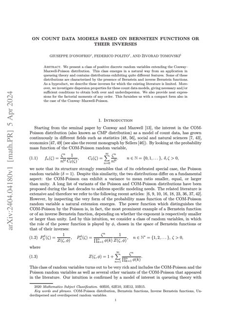 Pdf On Count Data Models Based On Bernstein Functions Or Their Inverses