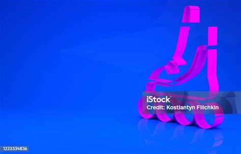 파란색 배경에 격리 된 핑크 롤러 스케이트 아이콘입니다 미니멀리즘 개념 3d 일러스트레이션 3d 렌더링 3차원 형태에 대한 스톡 사진 및 기타 이미지 Istock
