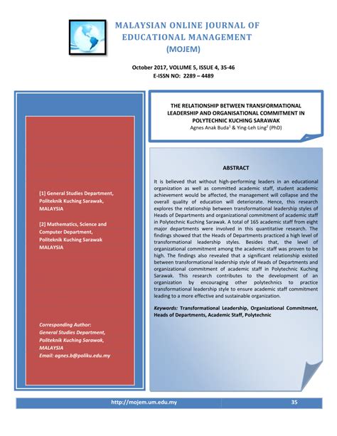 Pdf The Relationship Between Transformational Leadership And Organisational Commitment In