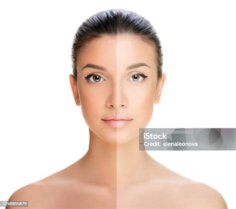 아름다운 젊은 갈색 머리 여자 아름다움 개념 태양 황갈색 전후 사람 얼굴에 대한 스톡 사진 및 기타 이미지 사람 얼굴 선탠 반이 채워진 Istock