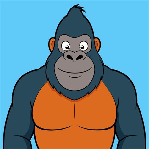 мультфильм гориллы в оранжевой рубашке с голубым фоном Премиум вектор