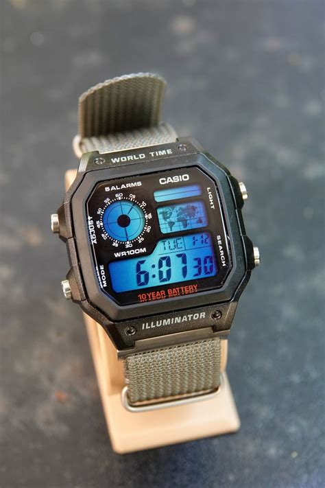 Casio Custom Hydro Mod Royale Ae 1200 Polar Blue 22mm Watch Blue Gradient Screen Gray Nylon